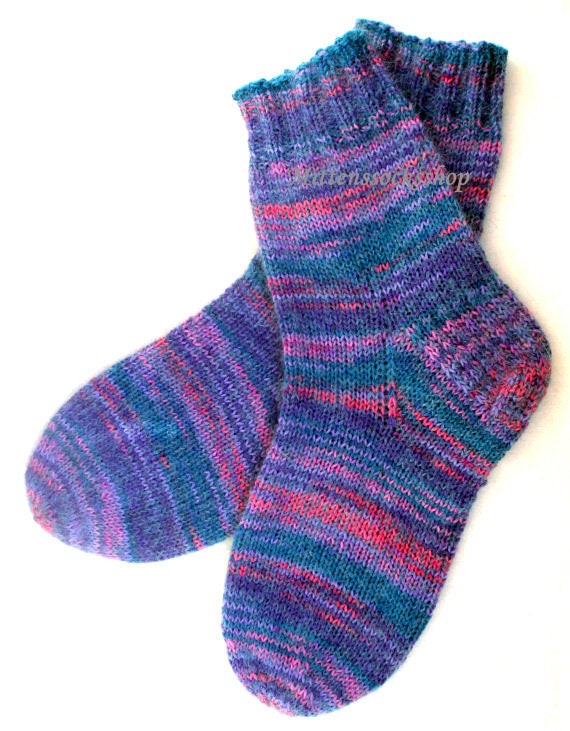 Blue Red Hand Knitted Socks, Blue Red Socks From Wool and Mohair ...