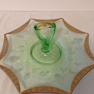 Green Etched Octagon Server/sandwich Tray, Depression Glass, Center ...