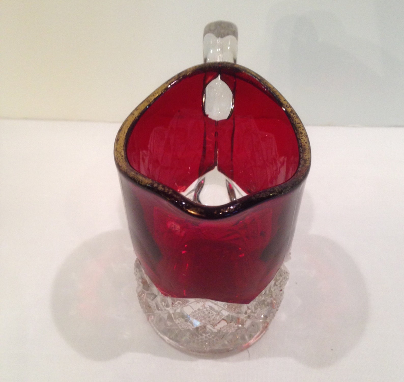 Ruby Red Flash and Crystal Pitcher With Gold Rim - Etsy