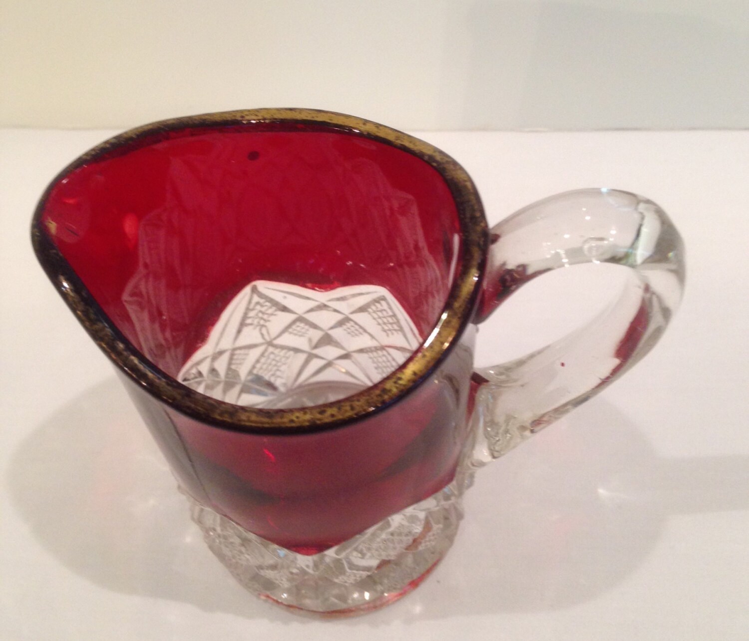 Ruby Red Flash and Crystal Pitcher With Gold Rim | Etsy