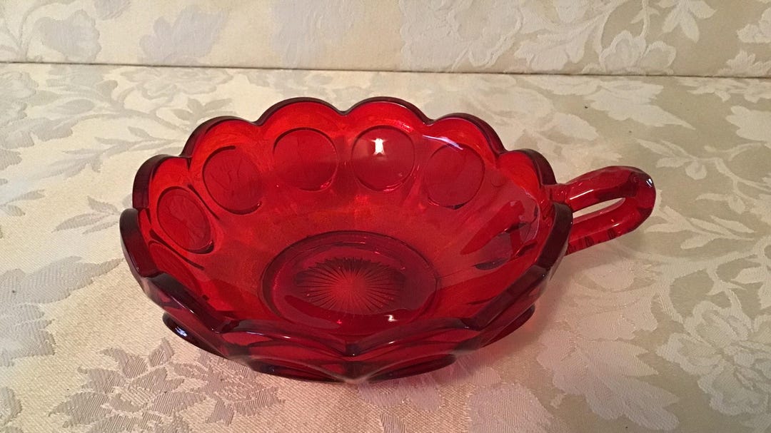 Fostoria Red Ruby Coin Nappy Bowl, Vintage Glass Candy Dish With Handle ...