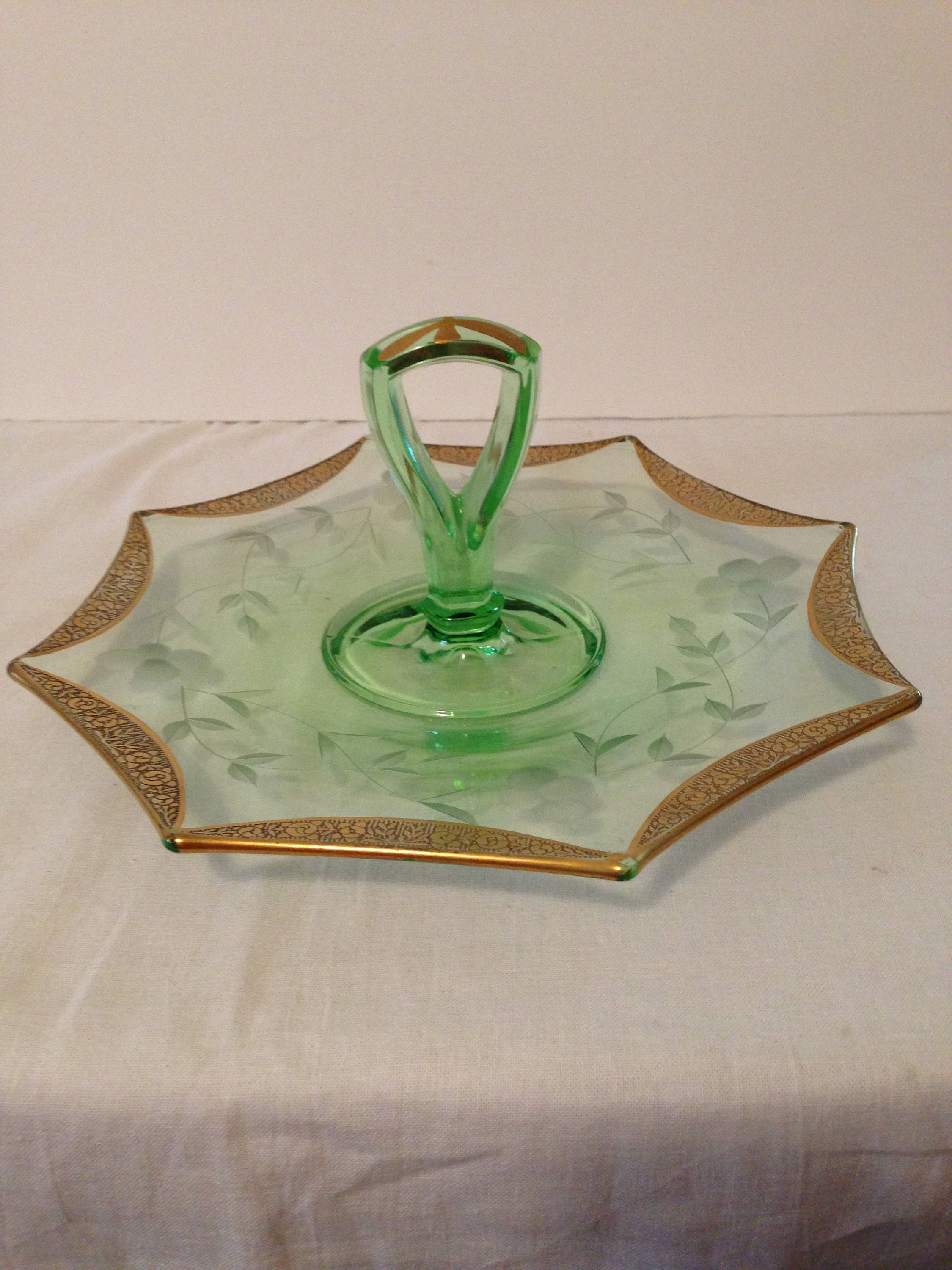 Green Etched Octagon Server/sandwich Tray Depression Glass | Etsy