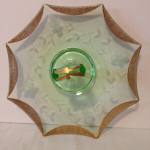 Green Etched Octagon Server/sandwich Tray, Depression Glass, Center ...