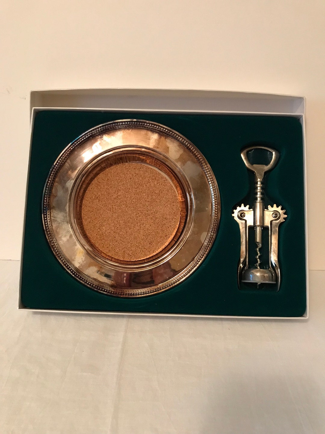 Oneida 1995 Wine Coaster and Cork Screw, Silverplated, Vintage ...