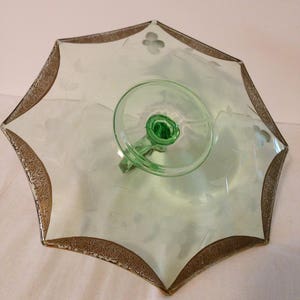 Green Etched Octagon Server/sandwich Tray, Depression Glass, Center ...