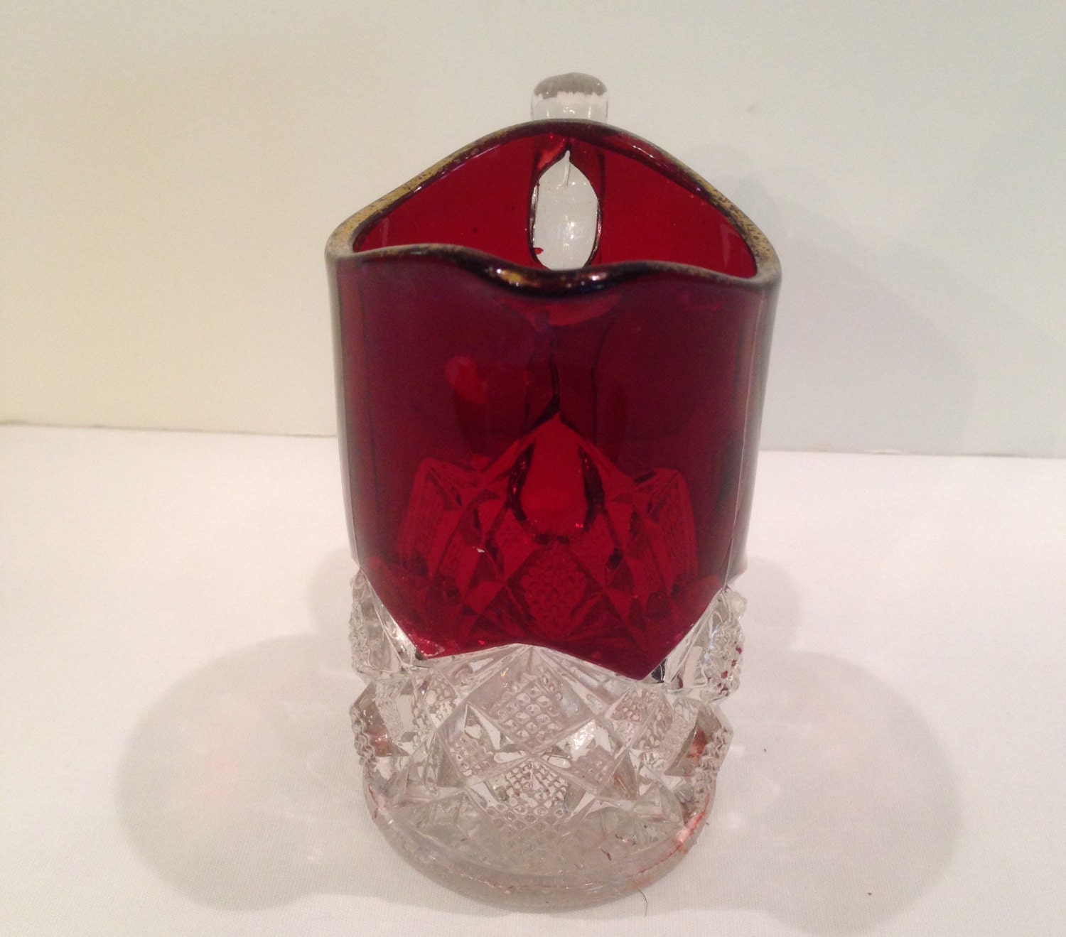 Ruby Red Flash and Crystal Pitcher With Gold Rim | Etsy