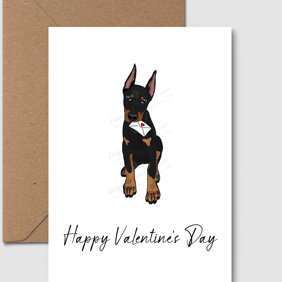 Doberman Valentines Card | Happy Valentines Day - Etsy