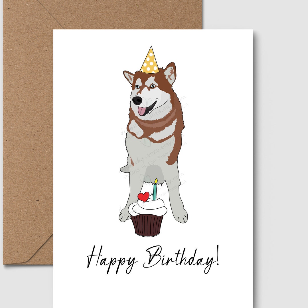 Red Siberian Husky Card | Happy Birthday | Personalized Dog Cards - Etsy