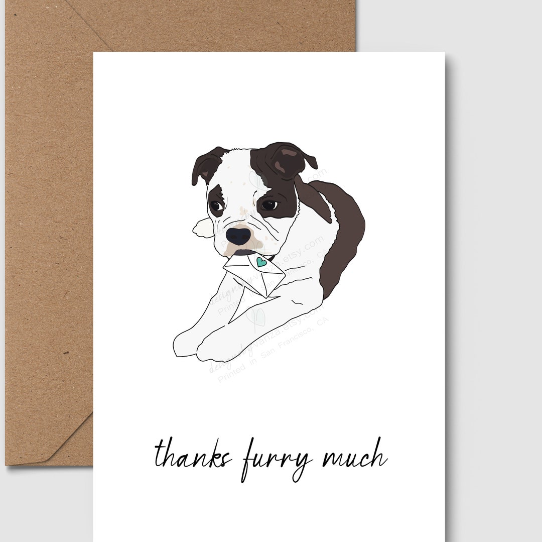 Black and White English Bulldog Puppy Greeting Card | Thanks Furry Much ...