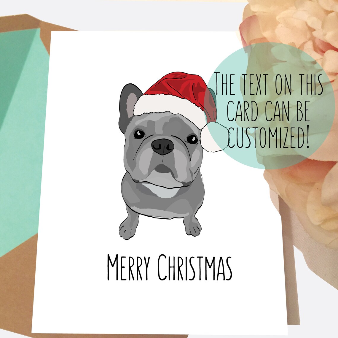 Blue Frenchie Christmas Cards Merry Christmas Custom Dog - Etsy