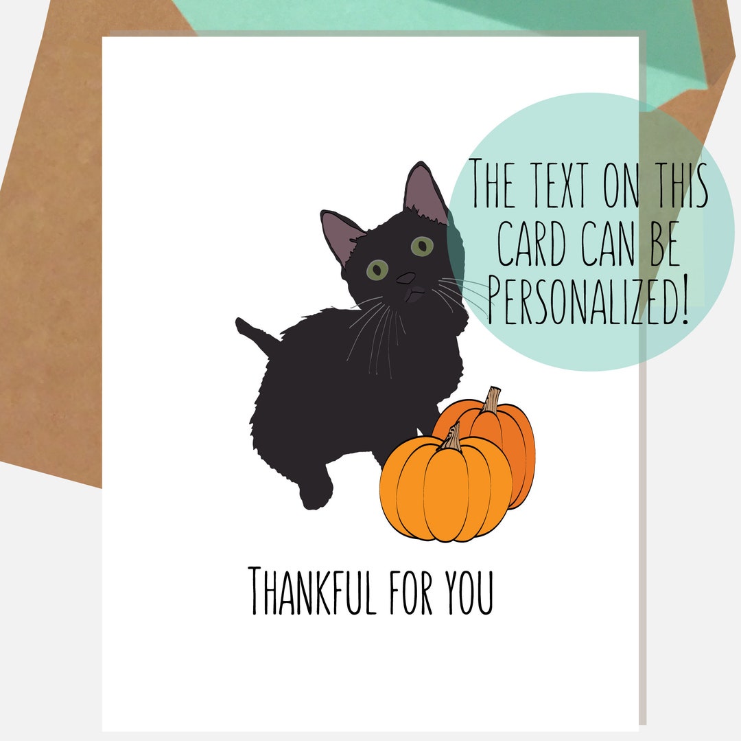 Black Cat Thanksgiving Card | Thankful for You - Etsy