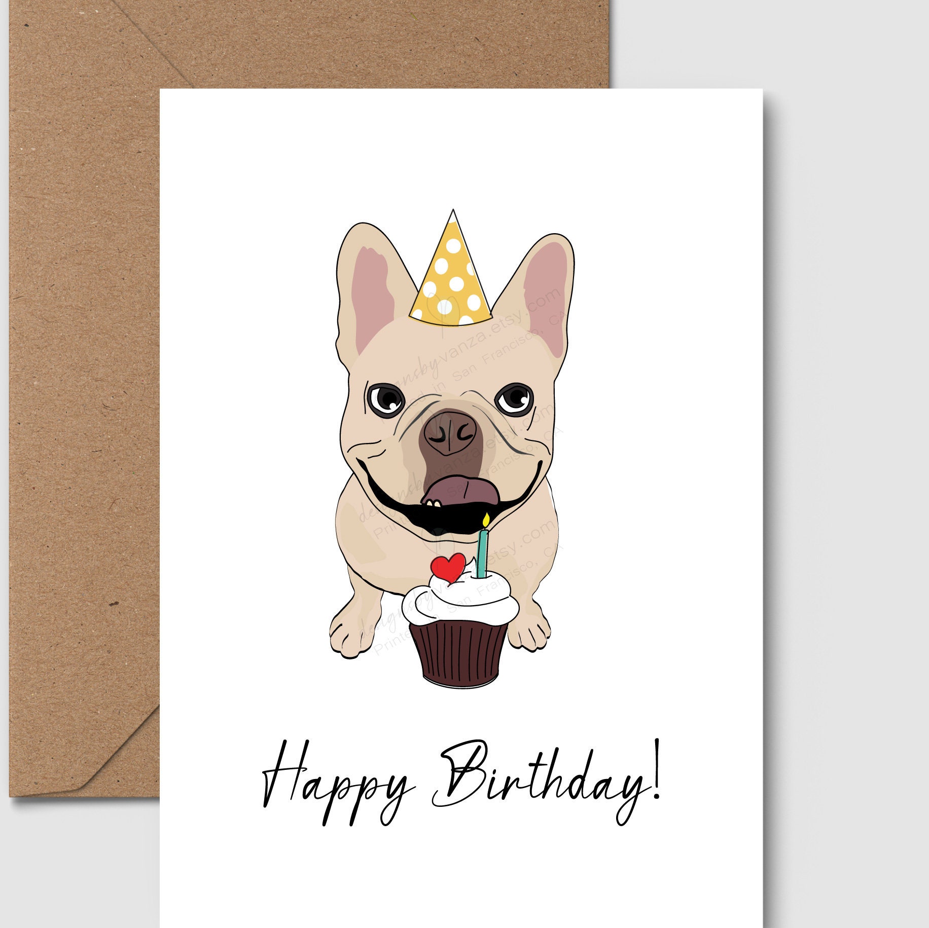 Dog Birthday Cards | Black Frenchie Card | Happy Birthday! - Etsy