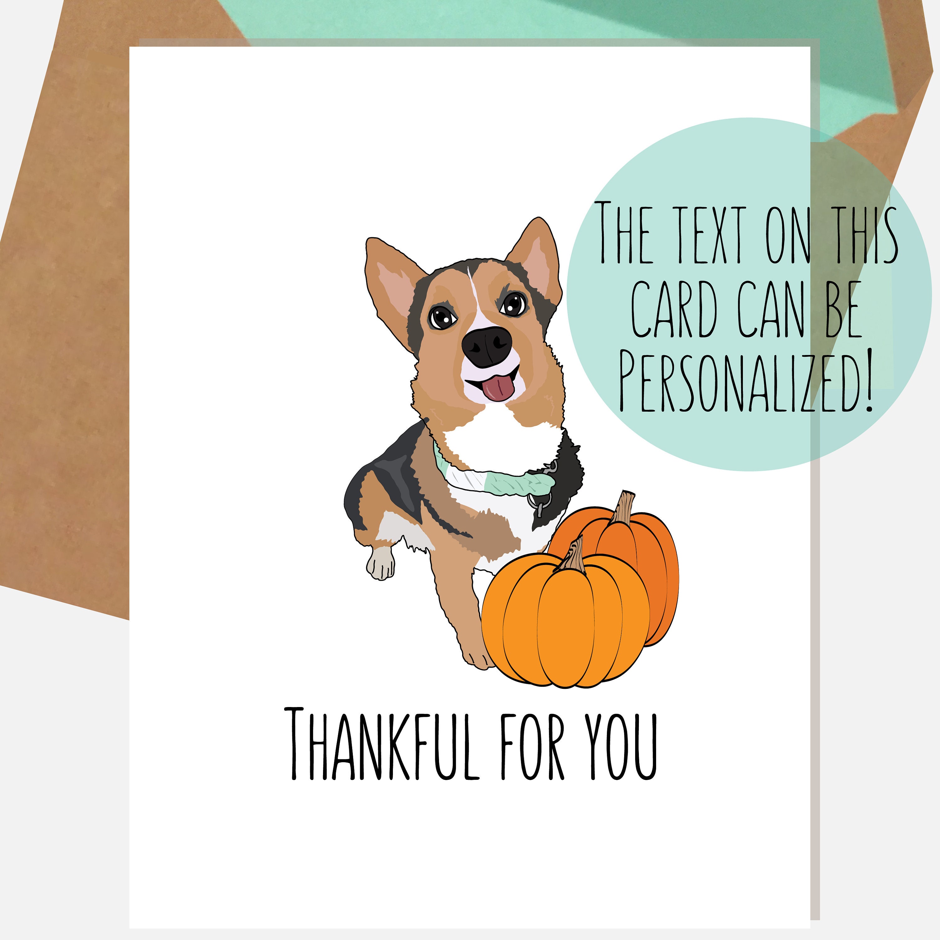 Tri-Color Corgi Card Dog Thanksgiving Cards Thankful For You Custom Dog ...