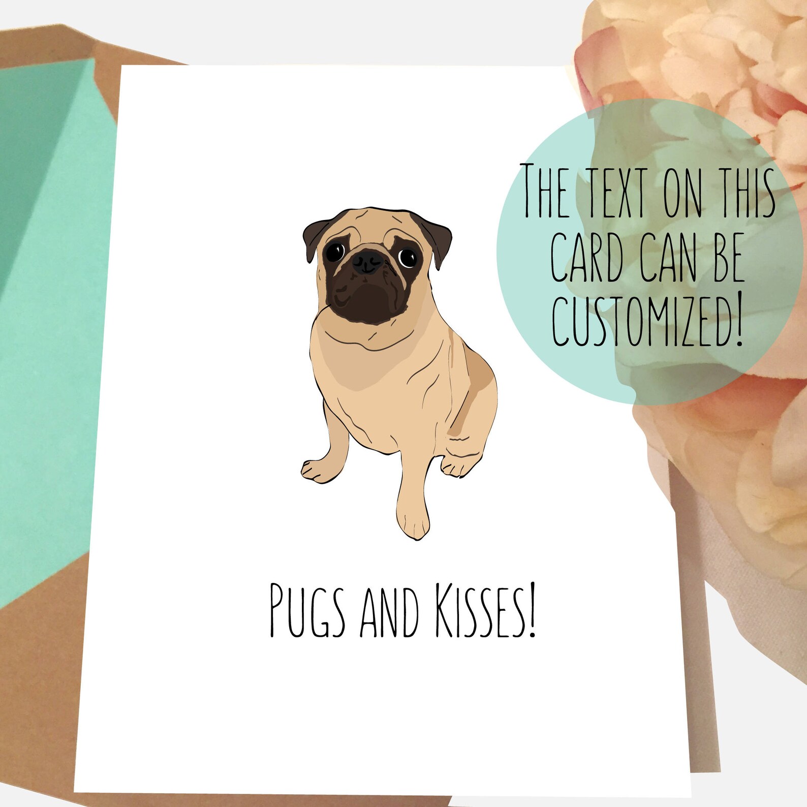 Pug Card Love Card Pugs and Kisses Dog Lover Gifts | Etsy