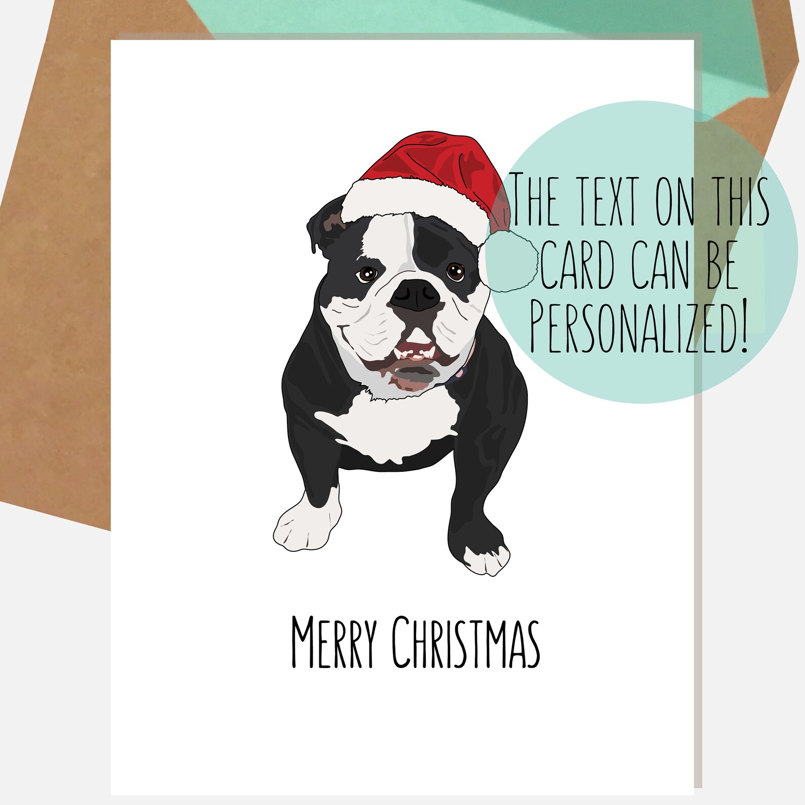 English Bulldog Card Holiday Cards Merry Christmas | Etsy