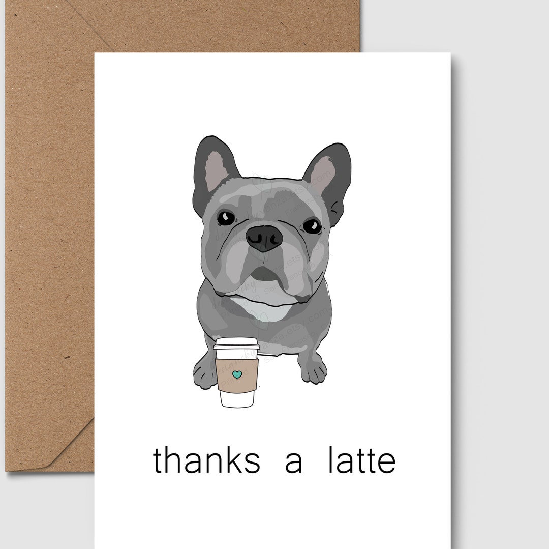 Blue French Bulldog Thank You Cards | Thanks a Latte | Personalized Dog ...