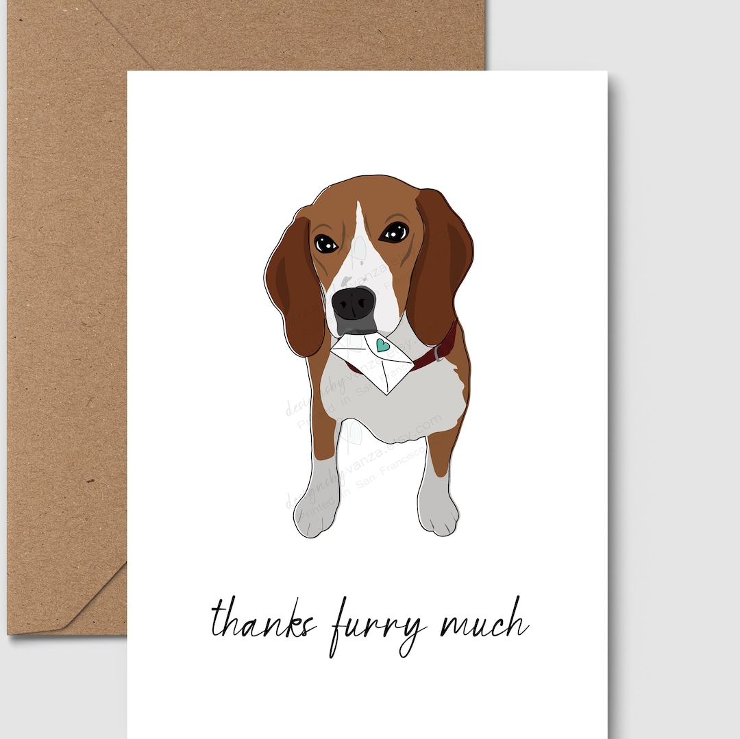 Beagle Thank You Card | Thanks Furry Much | Dog Stationary - Etsy