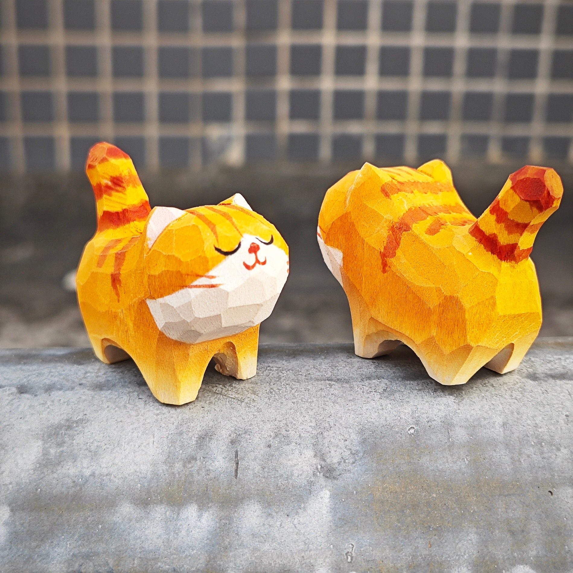 Wooden Couple Cat Ornament,cute Cat Statue,cat Figurine,wooden Cat ...