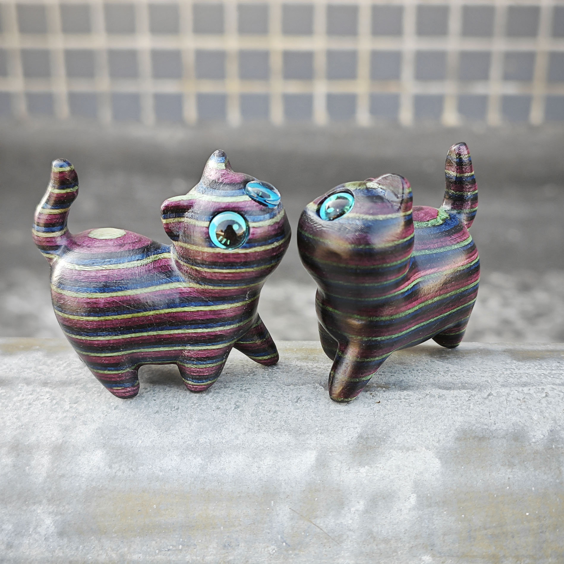 Wooden Couple Cat Ornament,cute Wooden Cat,cat Statue,cat Figurine ...