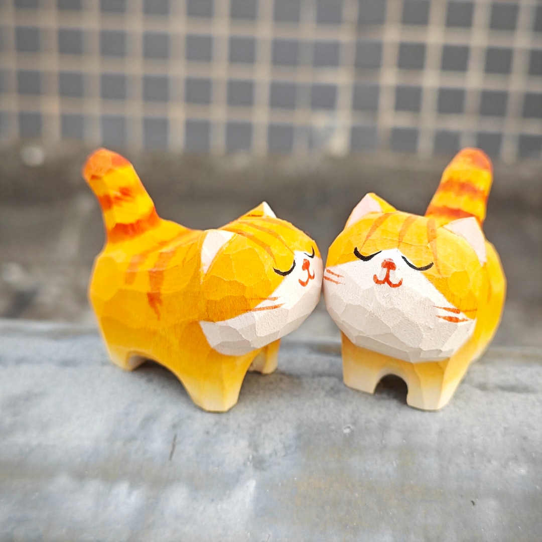 Wooden Couple Cat Ornament,cute Cat Statue,cat Figurine,wooden Cat ...