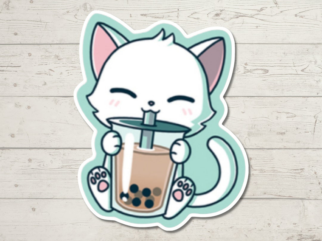 Boba Kitty Vinyl Sticker Die Cut Sticker Cute Cat Sticker - Etsy