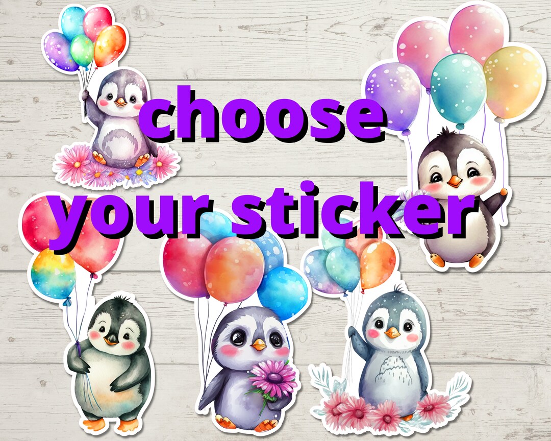 Cute Penguin With Balloons Sticker, Penguin Lover, Water Resistant ...