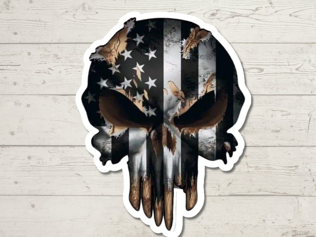 Skull Worn American Flag Sticker, Die Cut Vinyl Sticker, Water ...