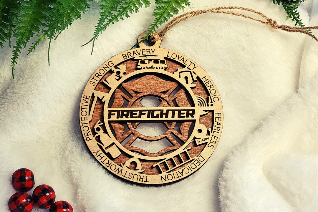 Firefighter Wooden Ornament, Laser Cut Ornament, First Responder ...