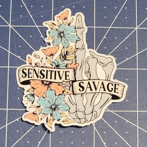 Sensitive Savage Middle Finger Sticker, Adult Humor, Water Resistant ...