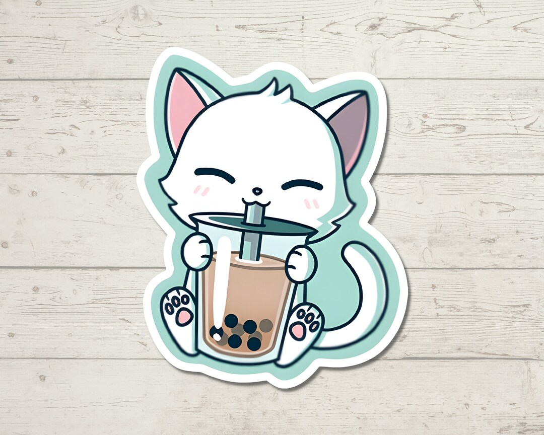 Boba Kitty Vinyl Sticker, Die Cut Sticker, Cute Cat Sticker, Water ...