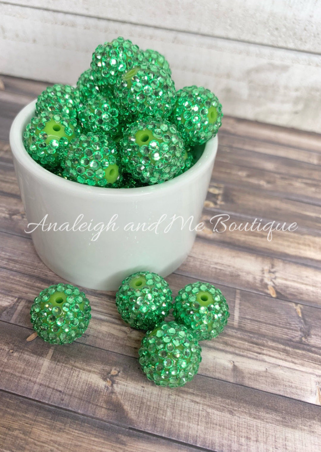 20 Mm Green Chunky Bubblegum Rhinestone Beads, 20 Mm Green Big Beads ...