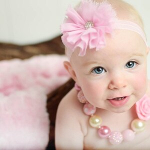 Pink and Ivory Chunky Necklace, Toddler Necklace, Pink and Ivory Baby ...