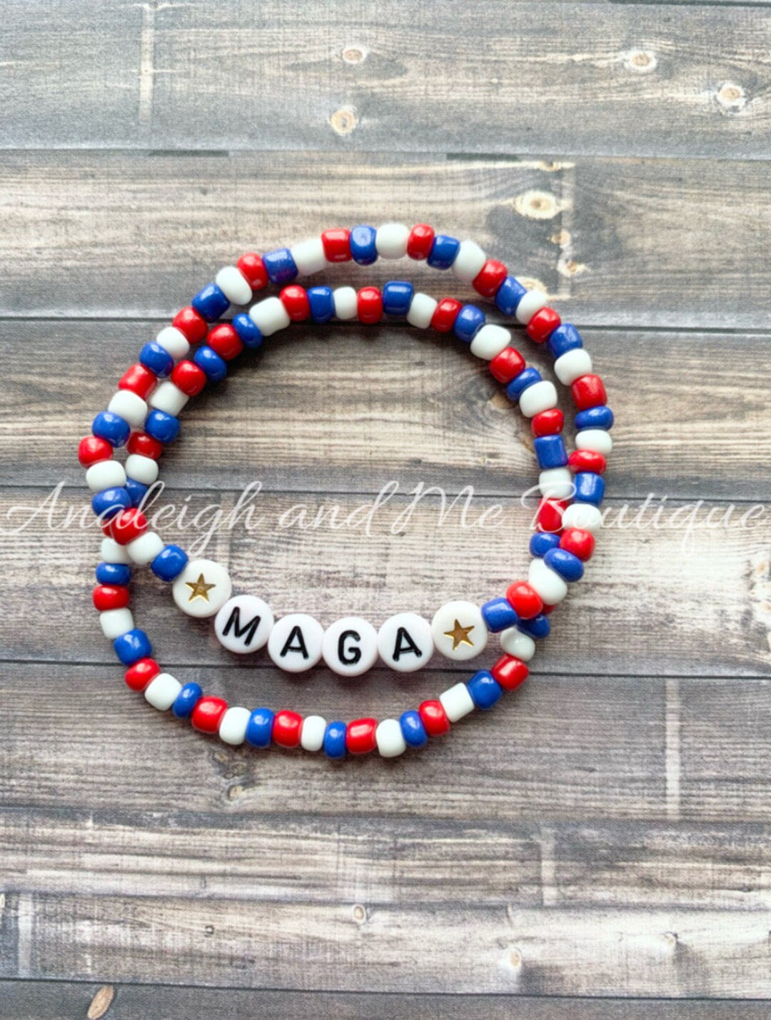 Girls Trump MAGA Red White and Blue Seed Bracelet, Toddler MAGA ...