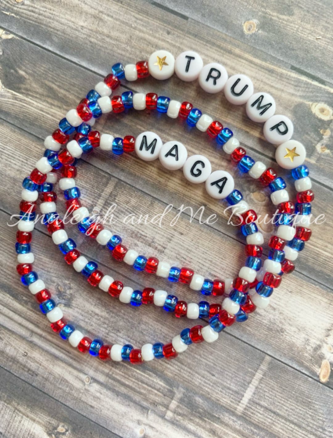 Girls Trump MAGA Red White and Blue Seed Bracelet, Toddler MAGA ...