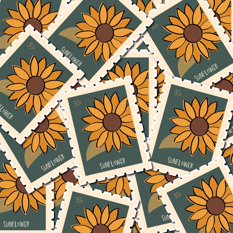 Sunflower Stamp Sticker | Vinyl - Etsy
