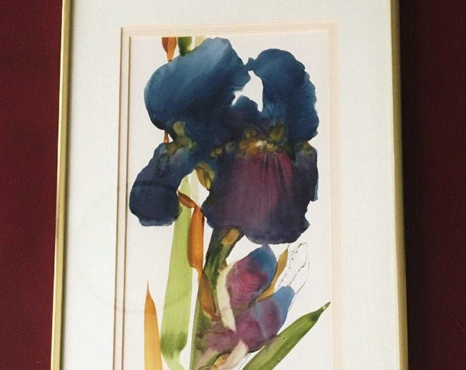 Joann O. Barsumian Watercolor Painting Blue Purple Iris 1990's Signed ...