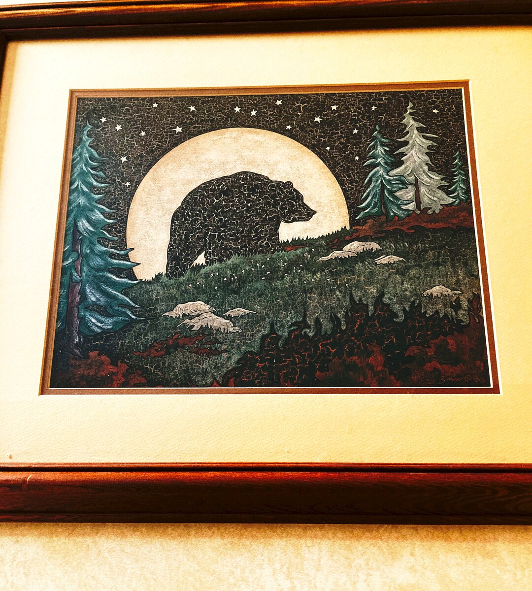 LARGE Original Art by Jay Zinn winter Moon Bear Signed Art Print W/ Oak ...