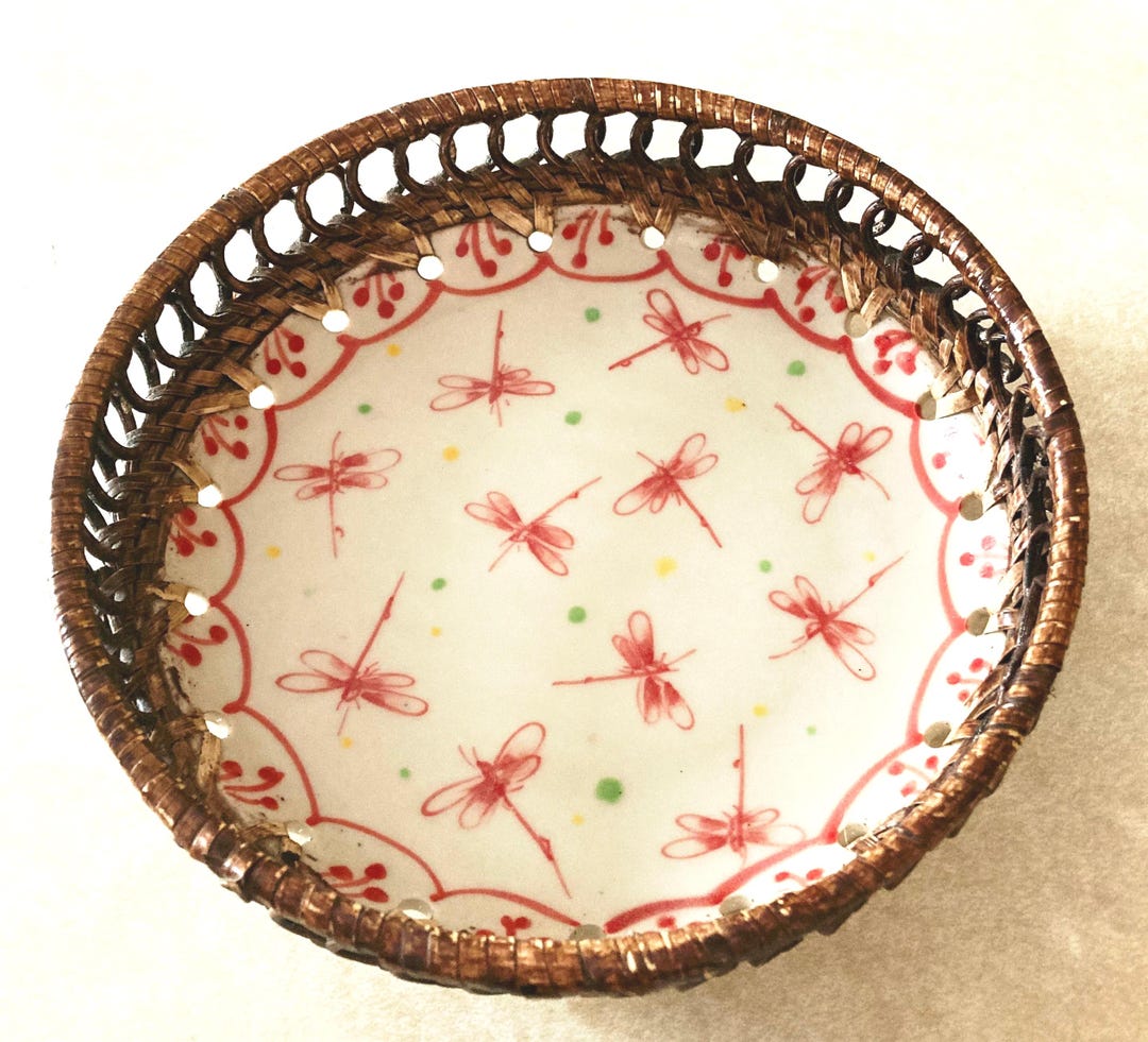 Vintage Asian Dragonfly Dish 6.5" Vietnamese Hand-painted Ceramic Bowl ...