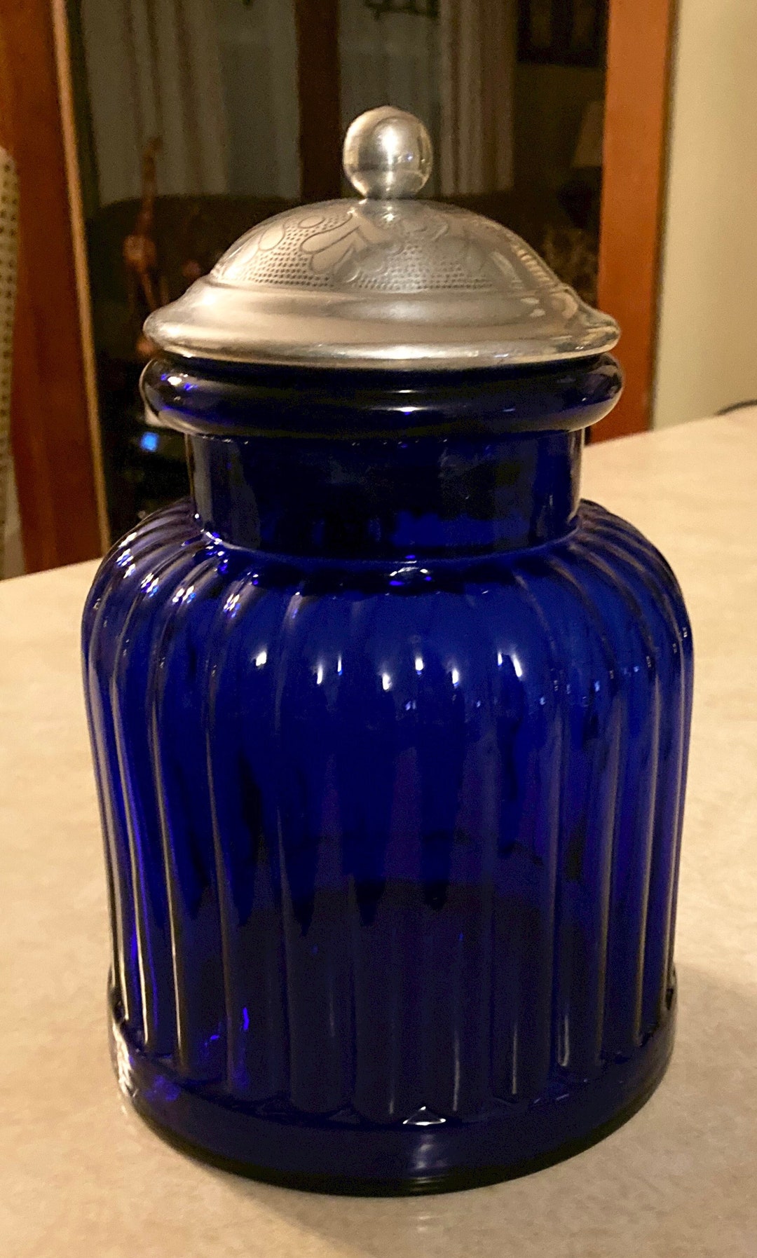 Vintage Cobalt Blue Glass Canister 9.5tall 6wide - Etsy
