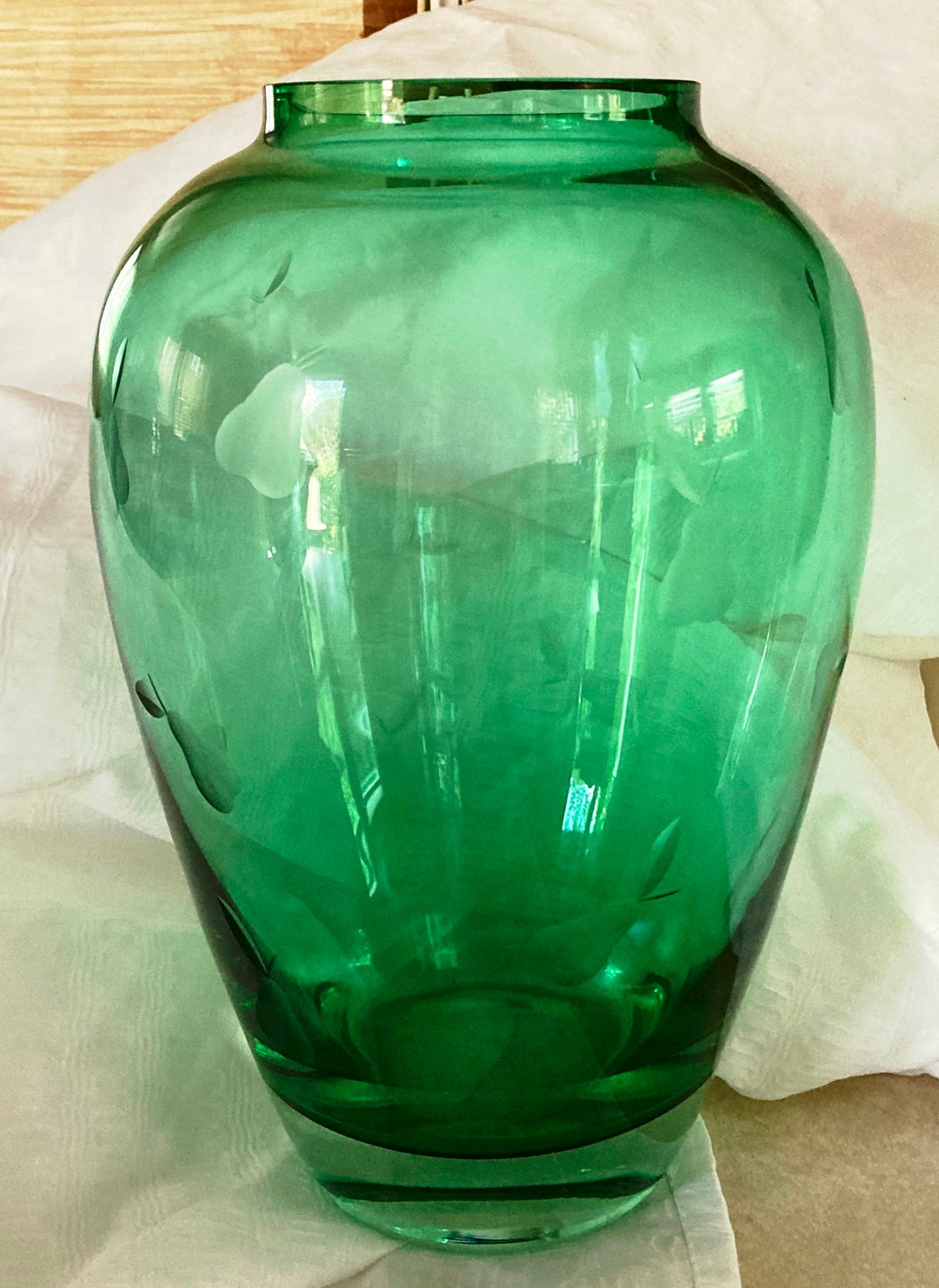 Etched Pear Green Glass Vase - Villeroy & Boch - Polish Blown Glass - Etsy