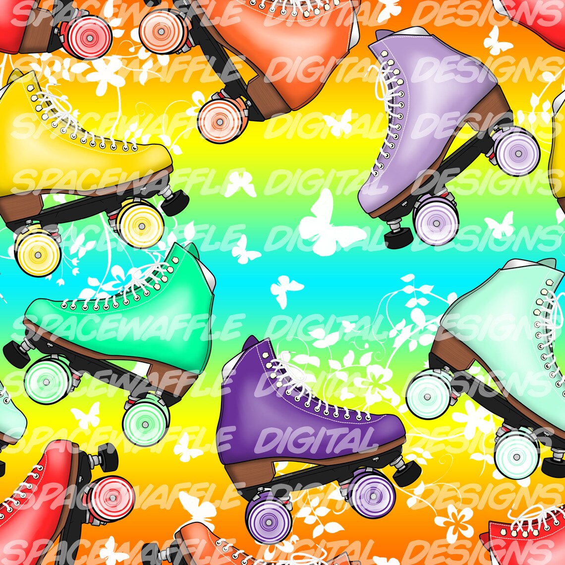 Rainbow Skates, Pattern, Scrapbooking, Fabric, Design - Etsy