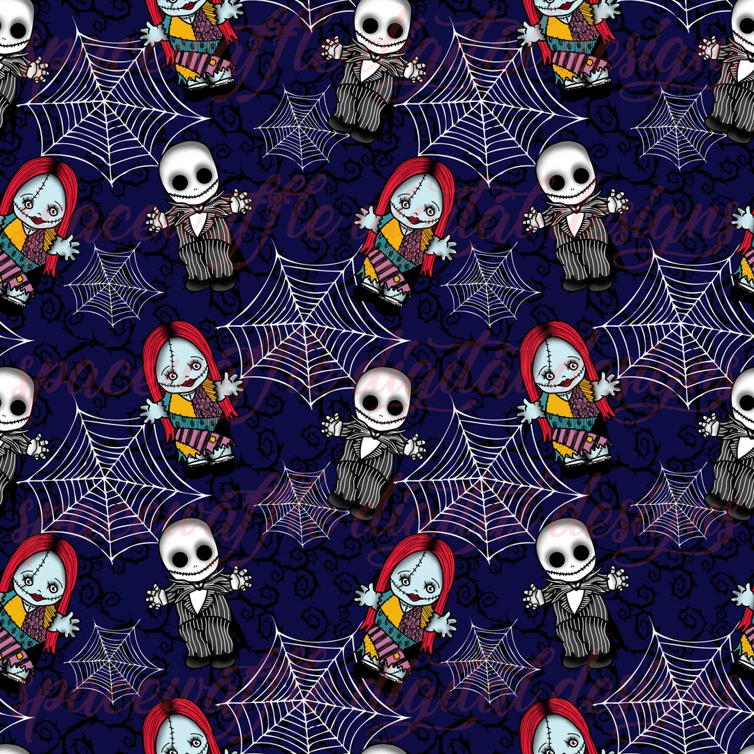 Jack and Sally Kewpie Inspired Seamless, Pattern, Scrapbooking, Fabric ...