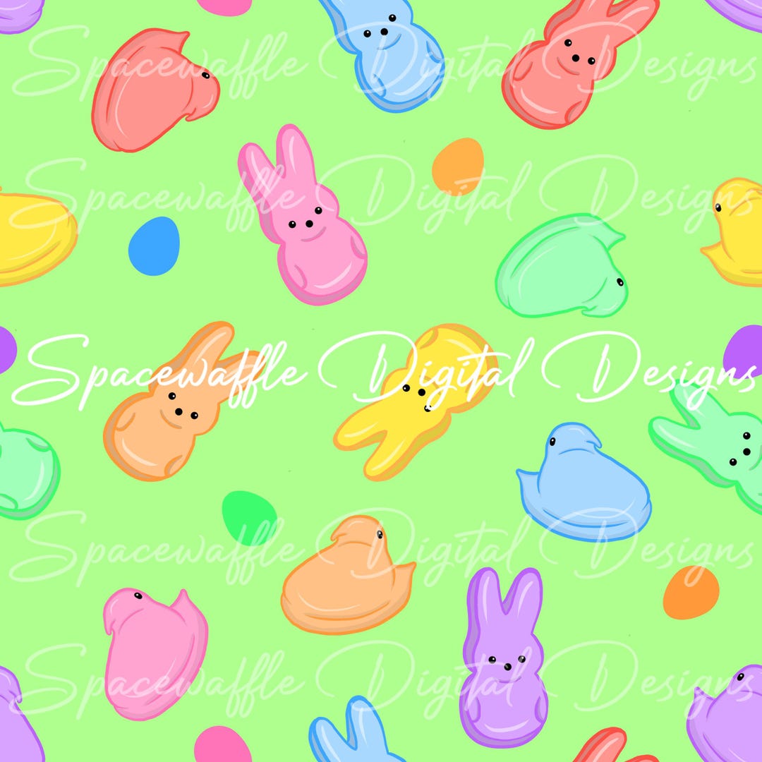 Scattered Chic Peeps,bunny Peeps, Marshmellow,easter, Seamless, Pattern ...