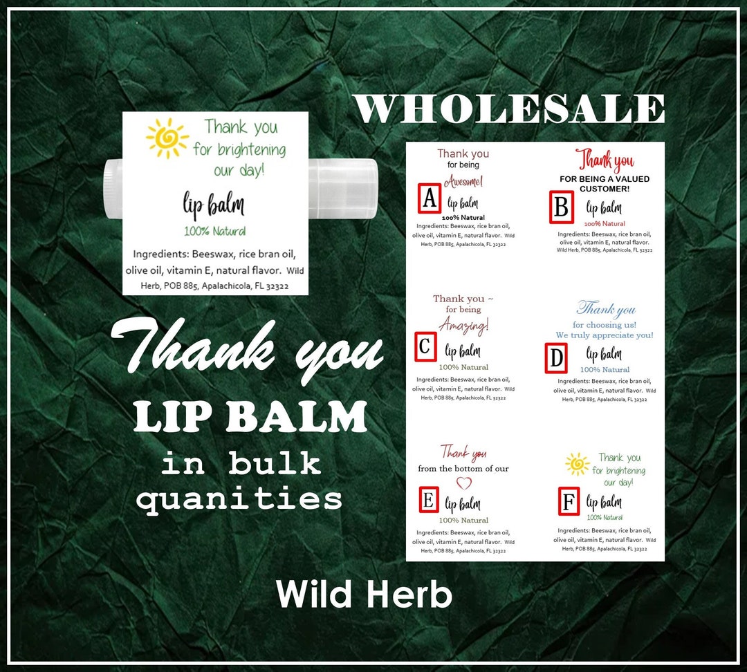 100 Bulk Quantity Lip Balms Thank You Labels Company Customer Giveaway ...