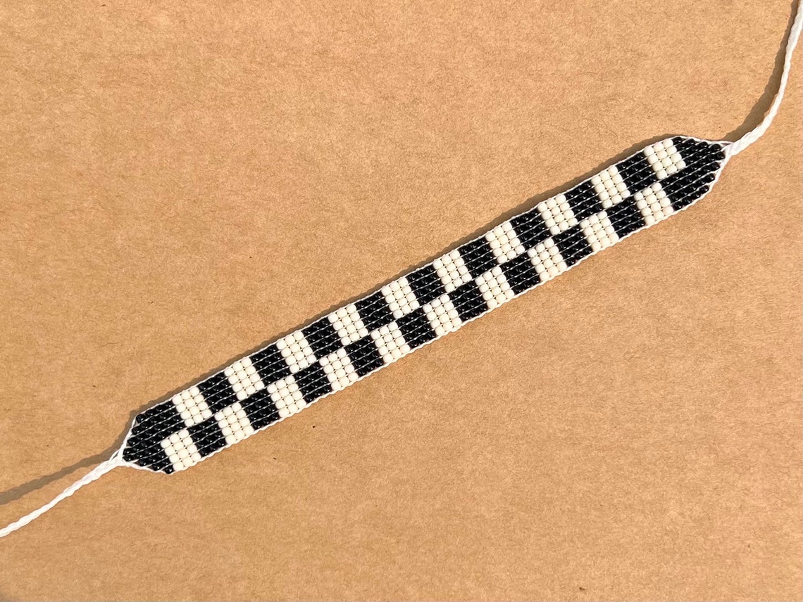 Black and White Checkered Beadwoven, Seed Beads, Beaded Jewelry, Loomed ...