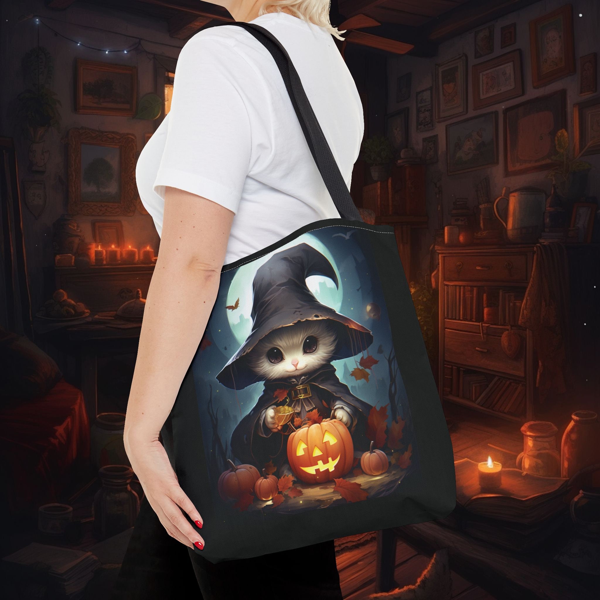 Elegant White Witch Cat Tote Bag for Magical Adventures - Etsy