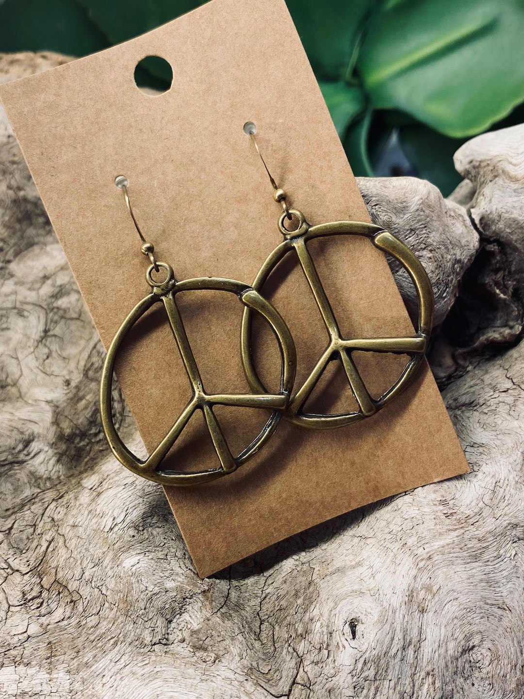 Big Peace Sign Earrings Bronze Peace Sign Earrings Large Peace Sign ...