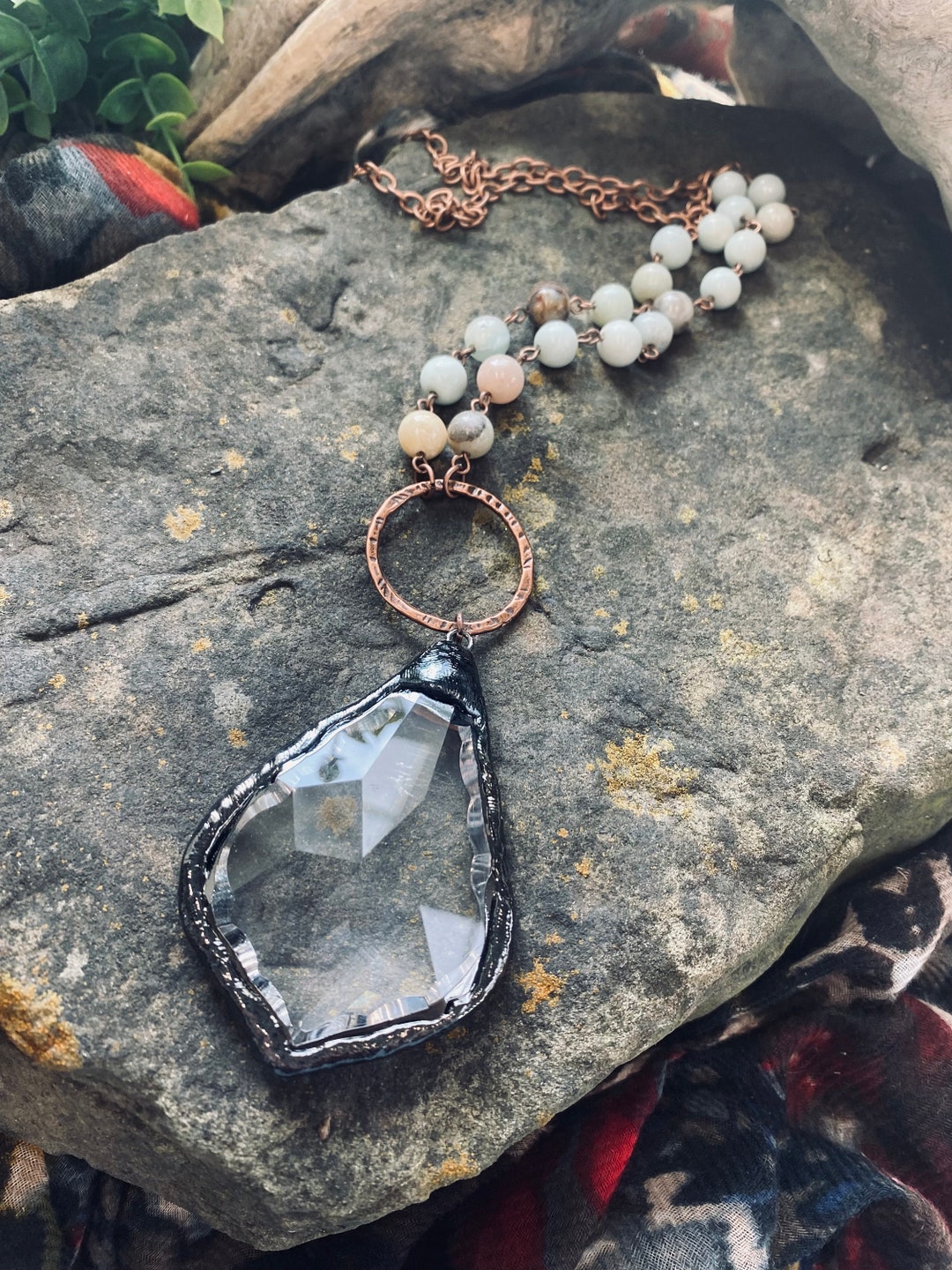 LONG Beaded Copper Color Chain Necklace, Pendant Necklace, Layered ...