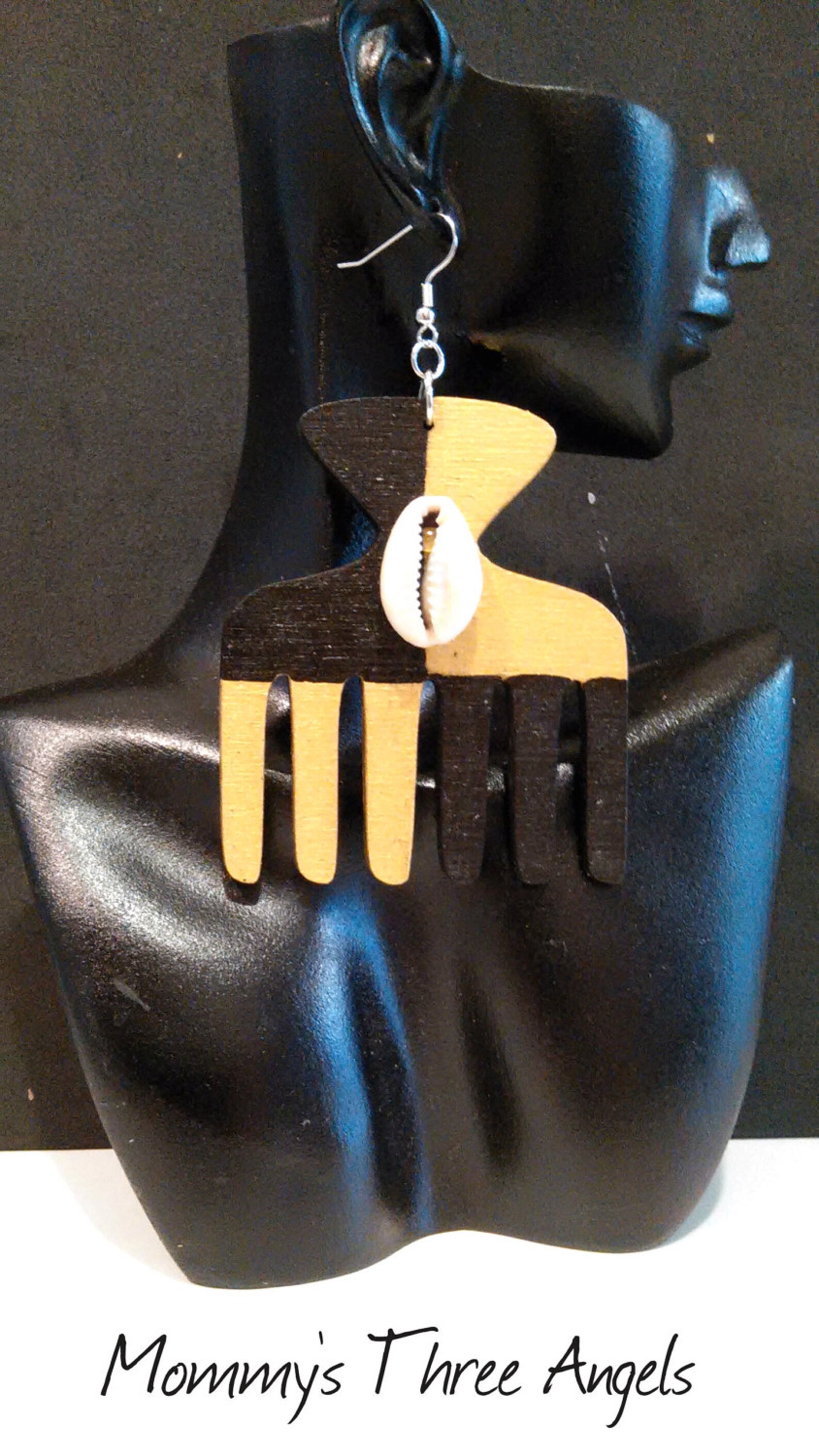 Gold and Black Asymmetric Pattern Afro Pick/ Duafe With Cowry Shell ...