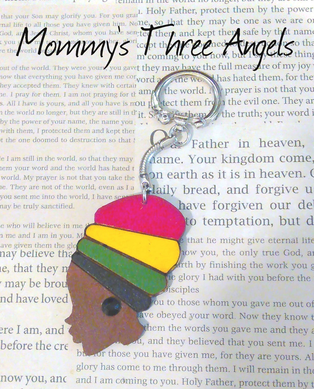 Rasta Inspired Headwrap Woman Wooden Key Chain/ Afrocentric Handpainted ...